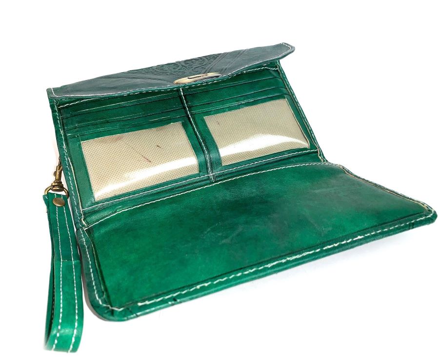 Monedero billetero de cuero verde Dana - IBAGS BELTS